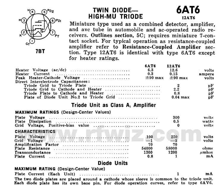 6AT6 GE Duplex-Diode High-Mu Triode Vintage Miniature Vacuum Tube 7-Pin ...
