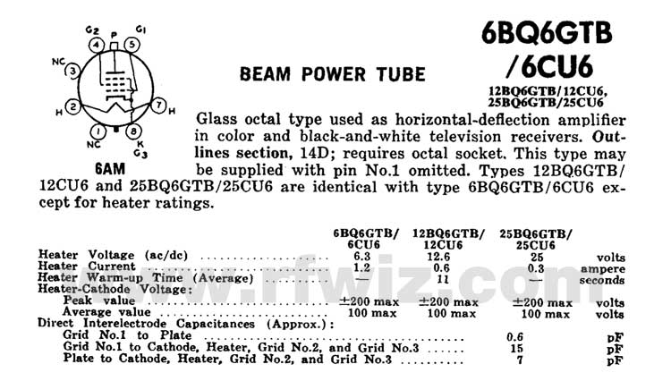 6BQ6GTB/6CU6 RCA Beam Powered Pentode Vintage Vacuum Tube 8-Pin Octal ...
