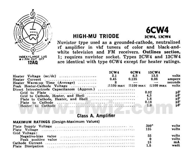 6CW4 RCA Hi-Mu Triode Grounded Cathode RF Amplifier Nuvistor Vintage ...
