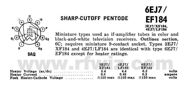 6EJ7 Amperex Sharp Cutoff Pentode Vintage Miniature Vacuum Tube 9-Pin ...