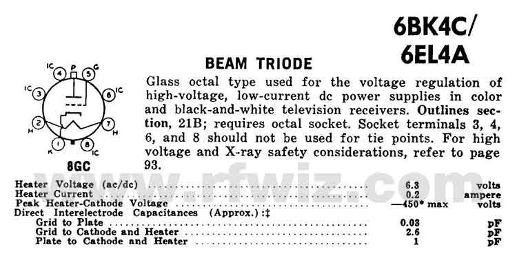 6EL4A/6BK4C GE Beam Triode Vintage Vacuum Tube 8-Pin Octal NOS New Old ...